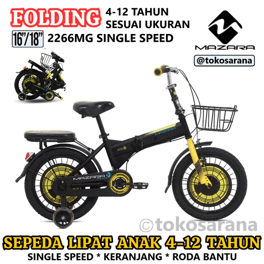Product image Sepeda Lipat Anak Mazara MZ2266MG Pro Team 1 Speed-VB 16 18 Inci 4-12 Tahun Hi-Ten ...