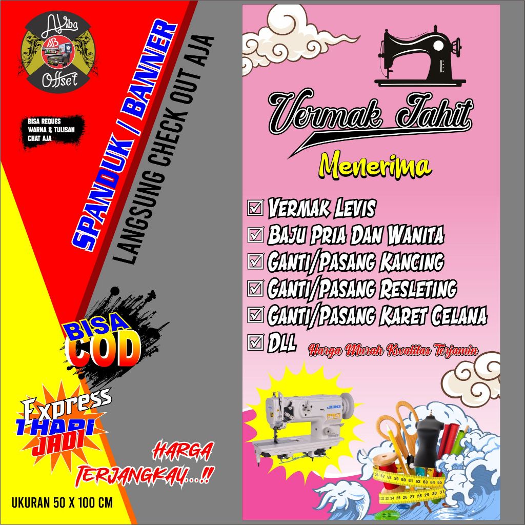 Jual SPANDUK VERMAK JAHIT UKURAN 50X100CM | Shopee Indonesia