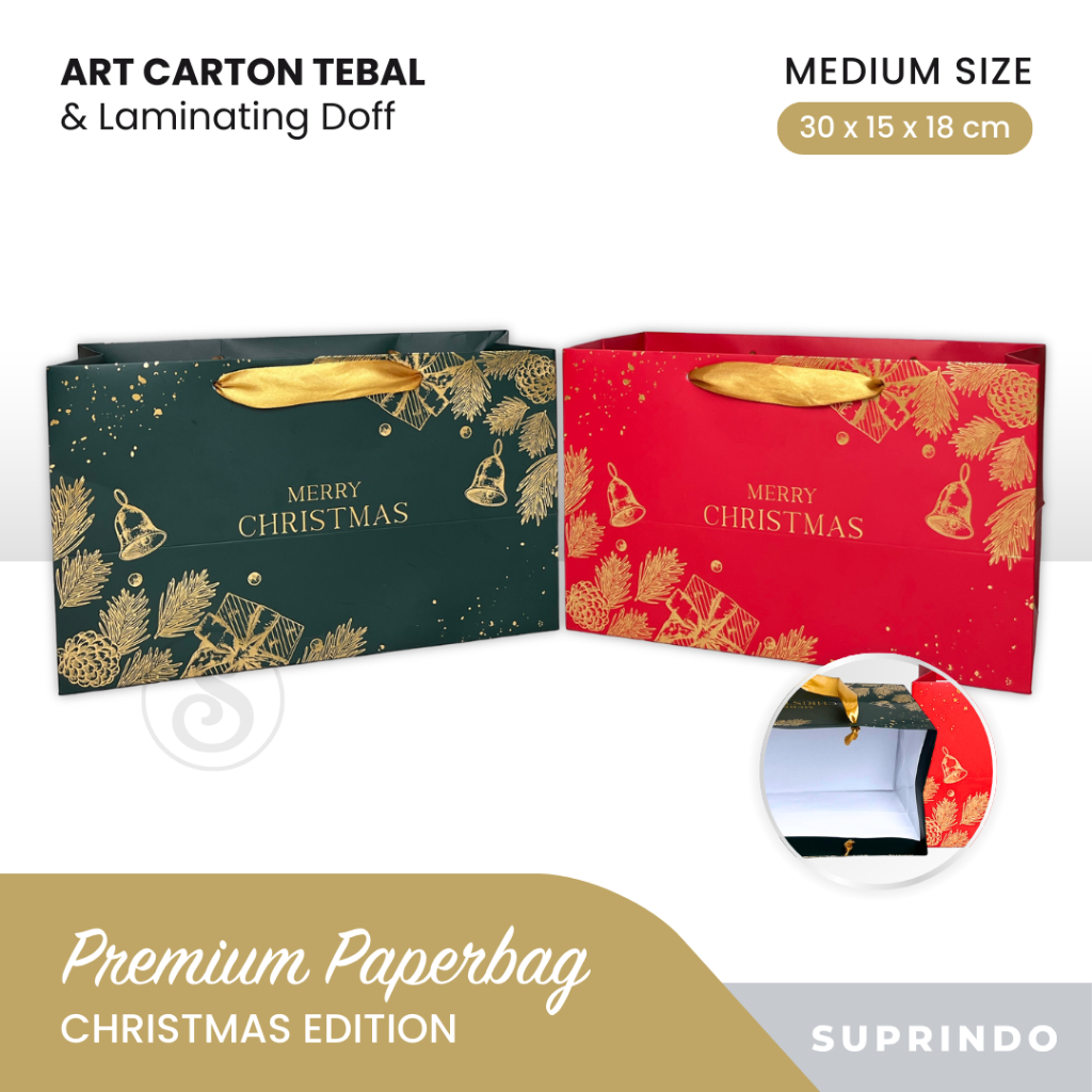 Jual Premium Paper bag Sedang Kue Foil Christmas / Natal - 30x15x18 cm ...