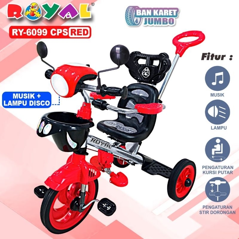Jual SEPEDA RODA TIGA "BAN KARET" ROYAL 6090, 6099CPS (KURSI PUTAR ...