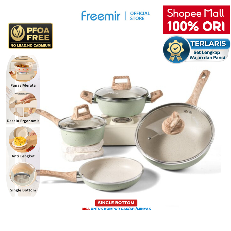Jual [OFFICIAL] freemir Wajan Panci Set 7pcs Hijau 26/20/20/16 Granite ...