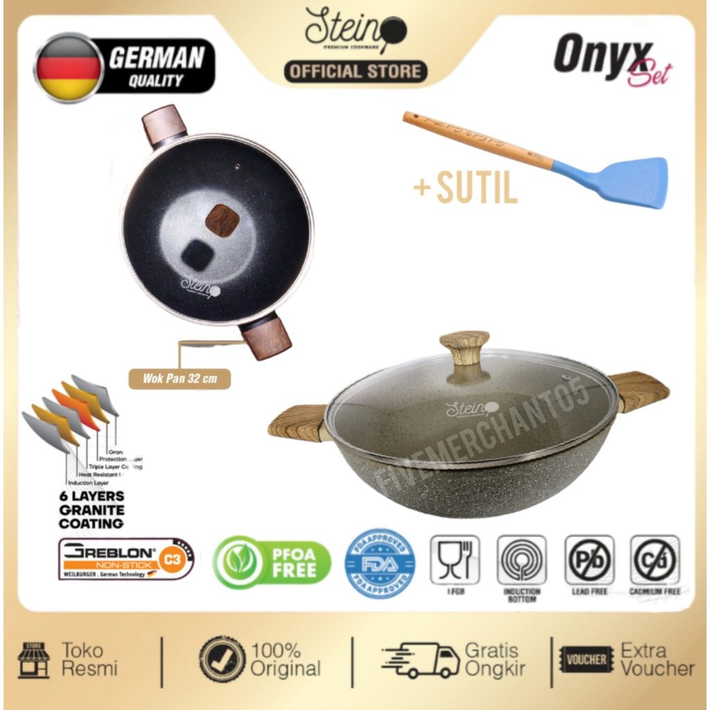 Jual Panci Wok Pan Steincookware ONYX 32cm + Lid Tutup Kaca Double Handle Anti Lengket Stein ...