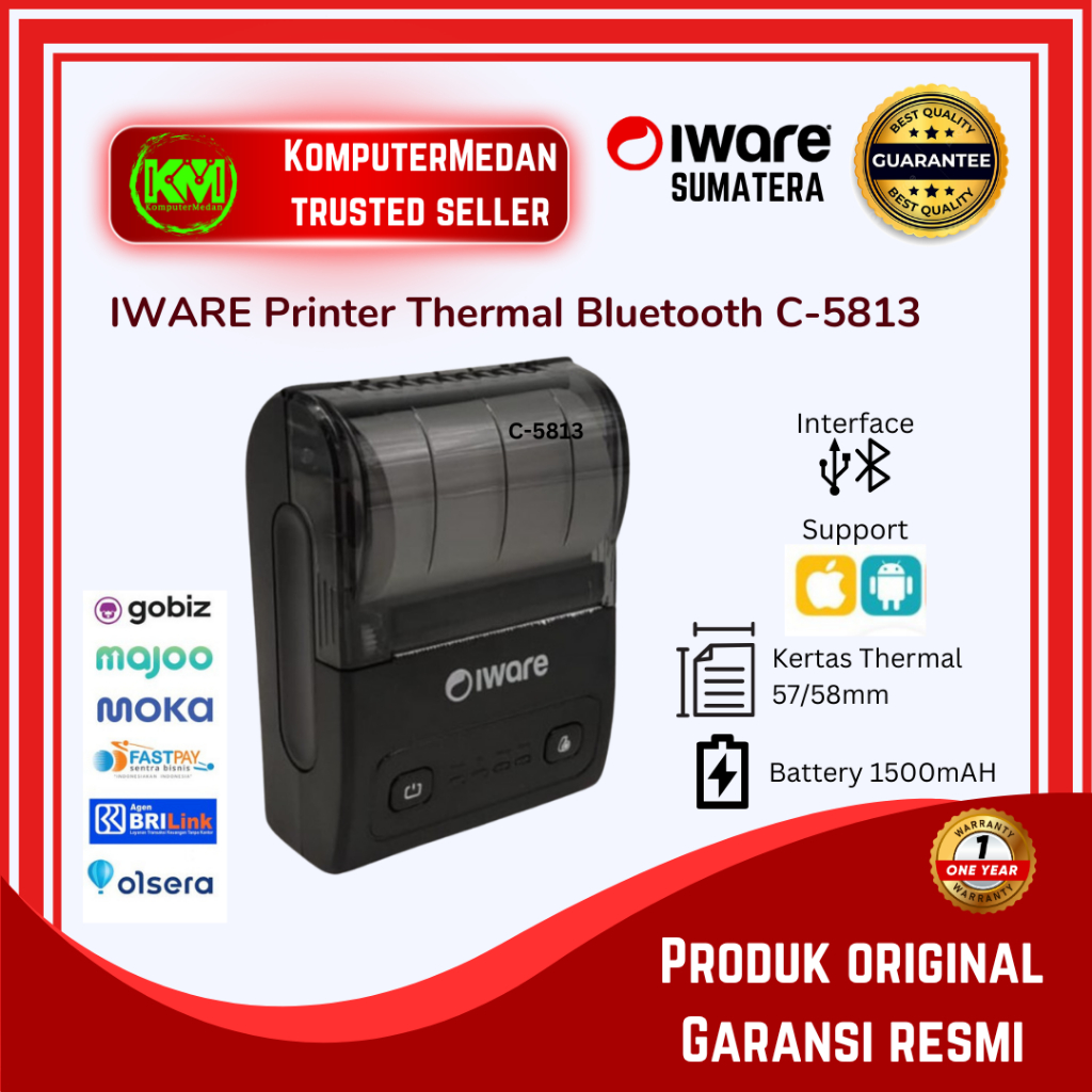 Jual PRINTER THERMAL BLUETOOTH IWARE C-5813 C5813 58mm Mobile Thermal ...