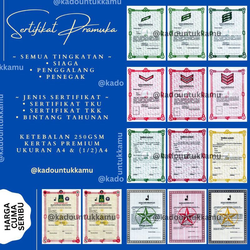 Jual SERTIFIKAT PRAMUKA SIAGA, PENGGALANG, PENEGAK (SERTIFIKAT TKU, TKK ...
