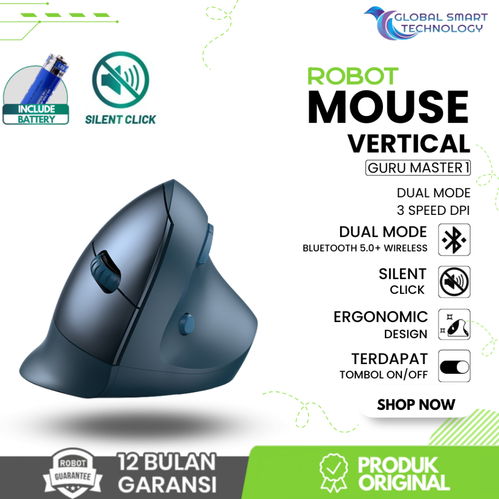 Jual ROBOT Guru Master 1 Vertical Mouse Dual Mode Wireless Bluetooth ...