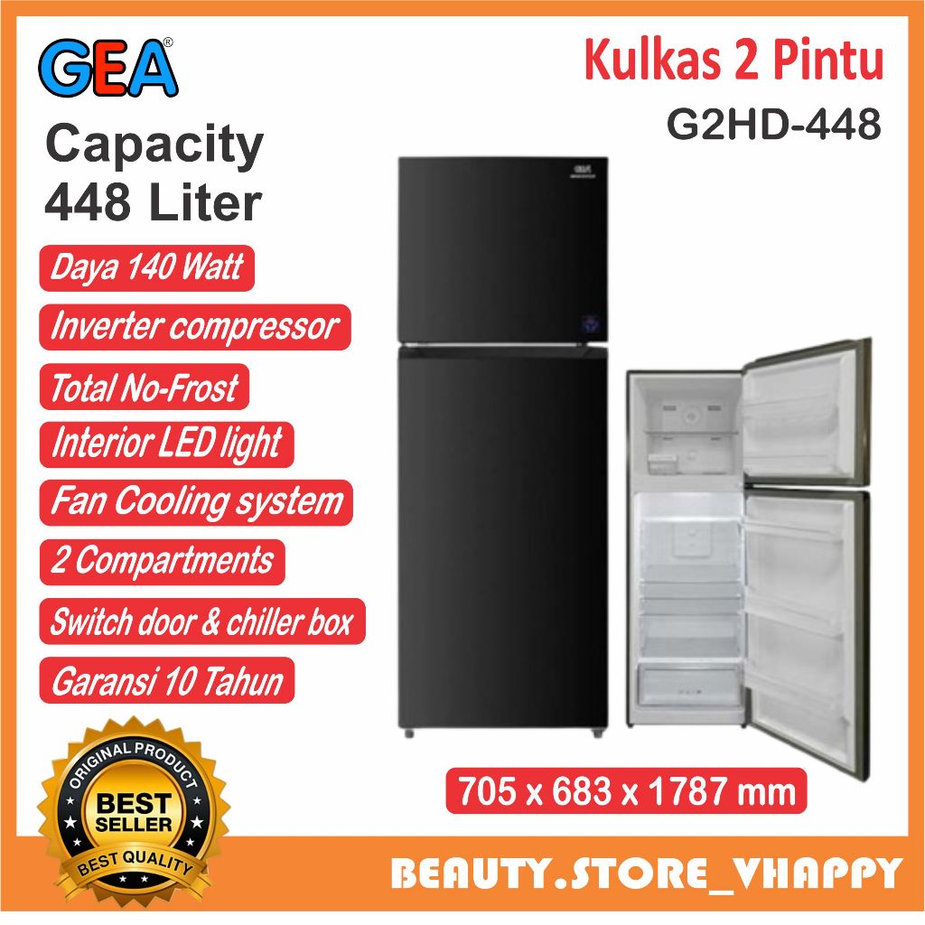 Jual Kulkas 2 Pintu GEA Black Inox 448 Liter G2HD-448 Inverter No Frost ...