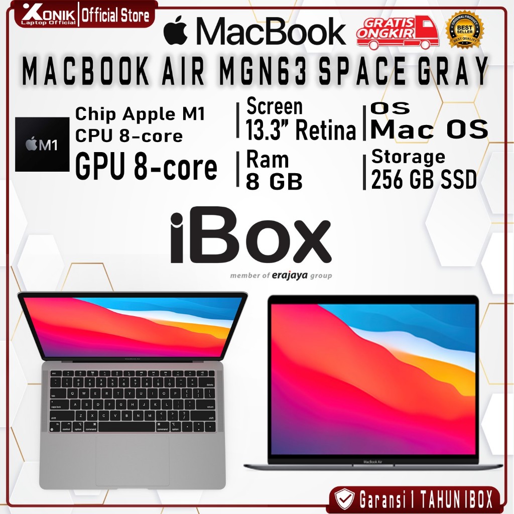 Jual Laptop Apple Macbook AIR M1 2020 MGN63ID Ram 8 GB Ssd 256 Layar 13 ...