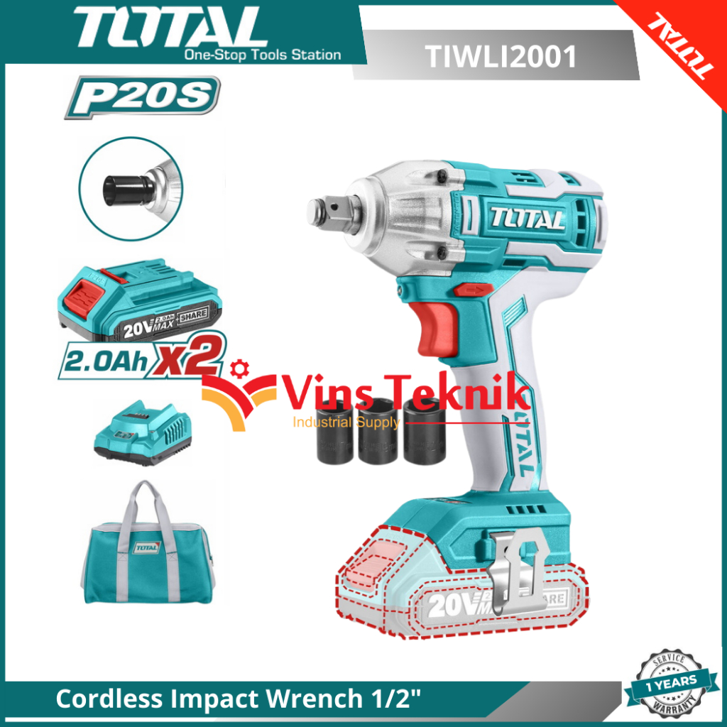 Jual Mesin Pembuka Baut Cordless Impact Wrench 20V TOTAL TIWLI2001 ...