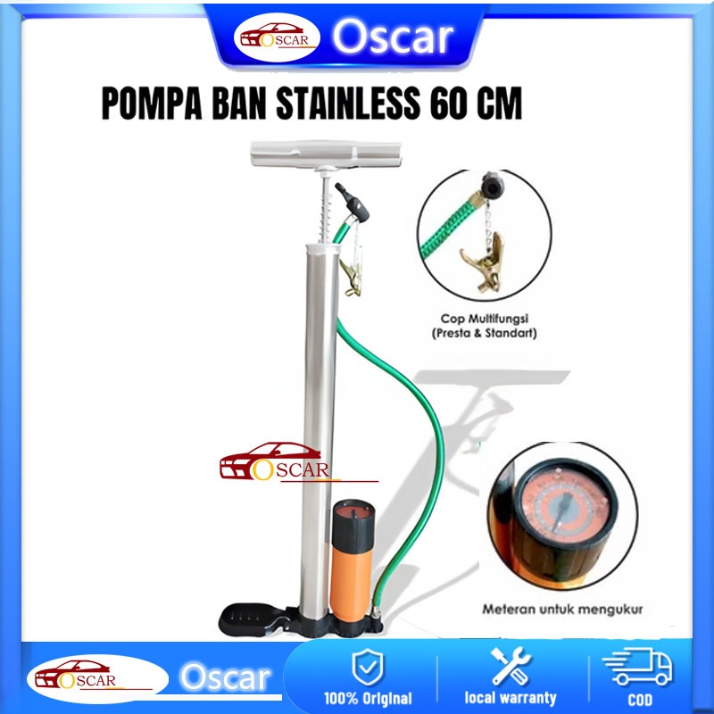 Jual Pompa Ban Motor Sepeda Tabung Meteran Multifungsi Stainless Steel ...