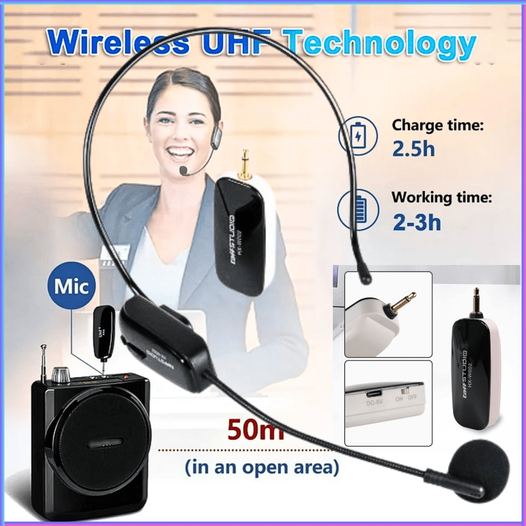 Jual PUSAT TaffSTUDIO mik mic Microphone wireless untuk mengajar bando imam mesjid headset UHF ...