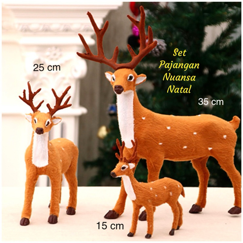 Jual ISI 3 PCS UKURAN BERBEDA Set Pajangan Nuansa Natal RUSA DEER ...
