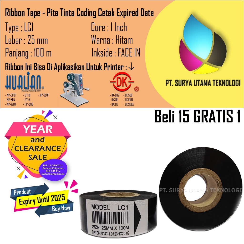Jual Ribbon Tape LC1 25x100 pita tinta coding expired hot stamping ...