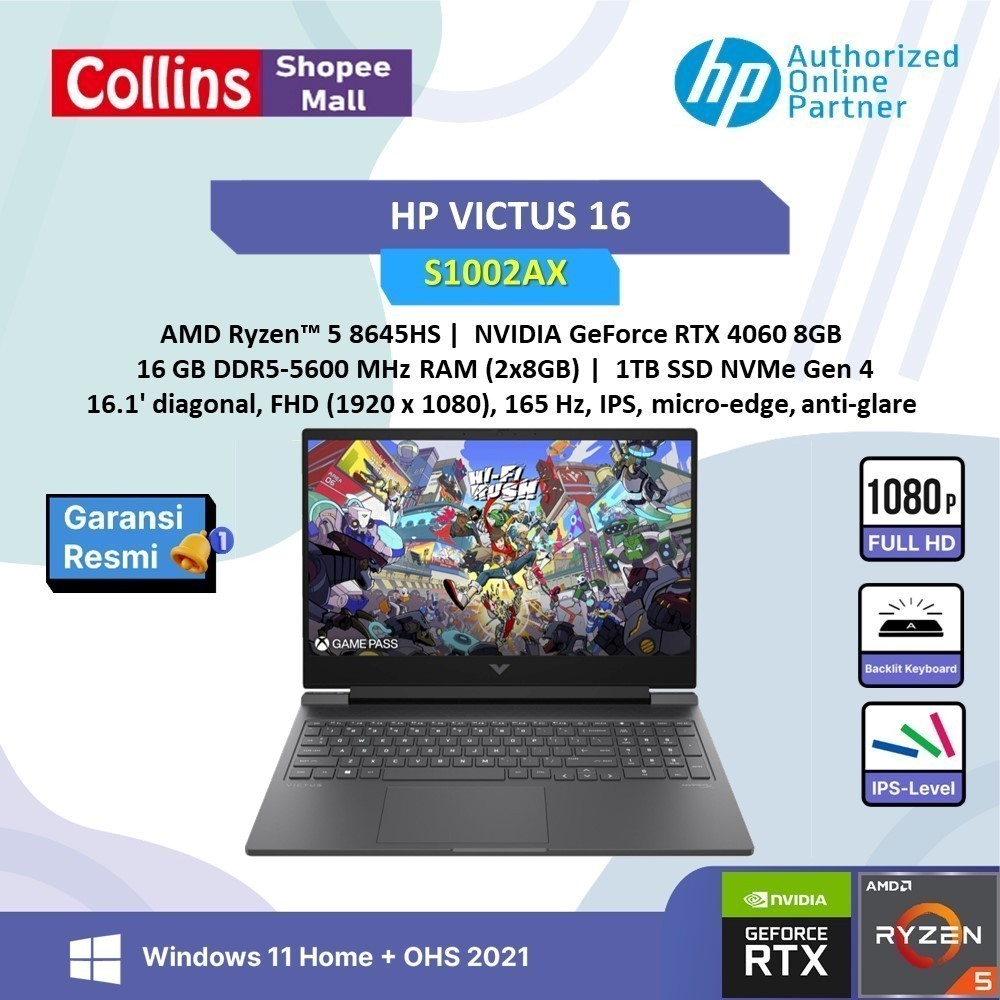Jual HP VICTUS 16 S1111AX RYZEN 5 8645HS RTX4060 8GB/ 16GB 1TB W11+OHS ...