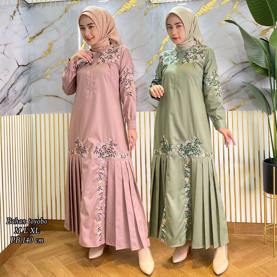 Jual GAMIS TOYOBO BORDIR PREMIUM 2024 GAMIS MADINA REMPEL | Shopee ...