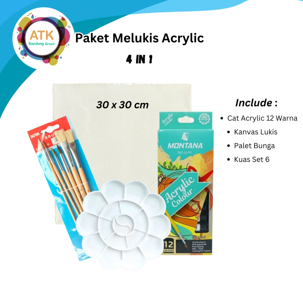 Jual Paket Melukis Lengkap Set 4 in 1 Set Kanvas 30x30 Kuas Palet dan ...