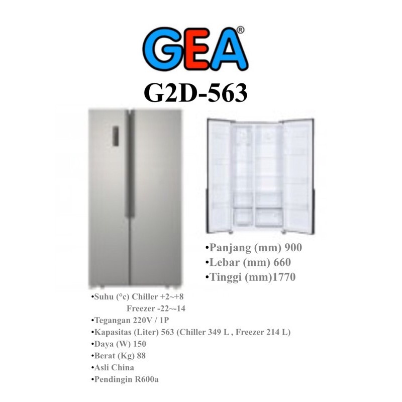 Jual Kulkas GEA G2D 563R INOX Inverter 563 Liter 2 Pintu Kanan Kiri | Shopee Indonesia