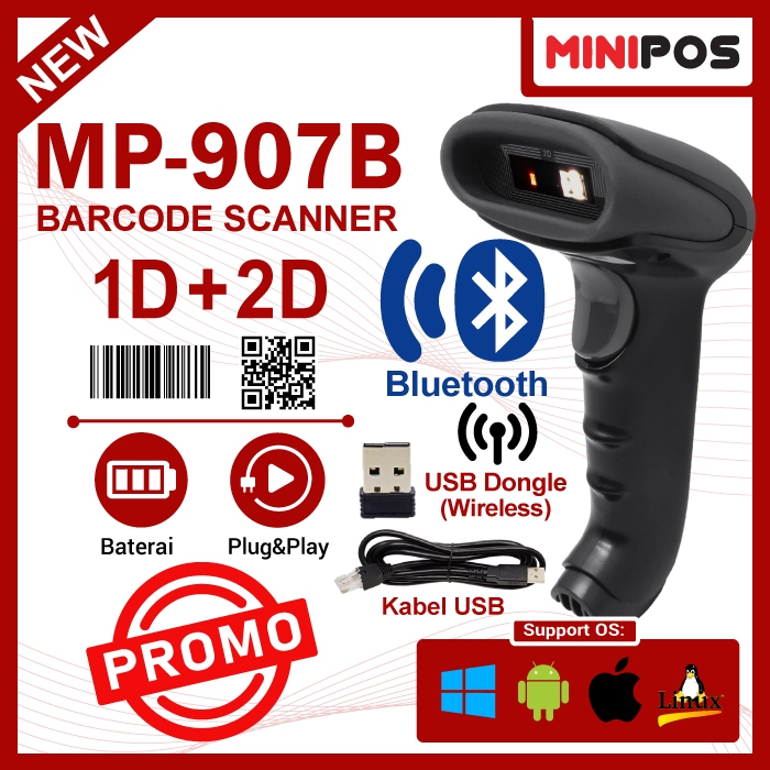 Jual Barcode Scanner 1D 2D MINIPOS MP-907B Auto Scan Bluetooth Wireless QRCode PDF417 | Shopee ...