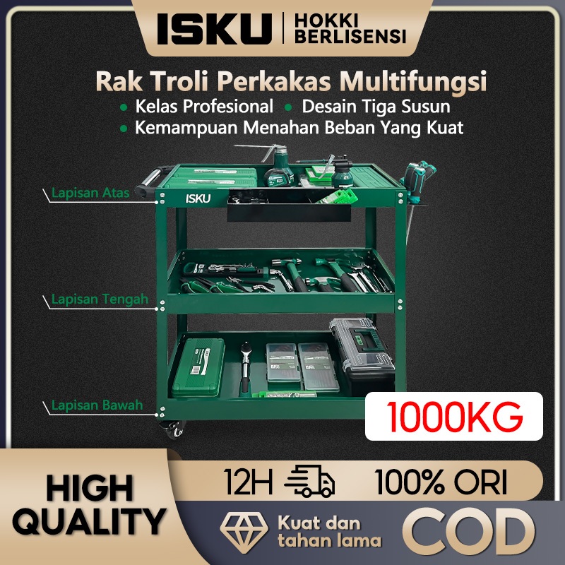 Jual ISKU Trollies Bengkel Rak 3 Susun Trolly Trolley perkakas tools ...