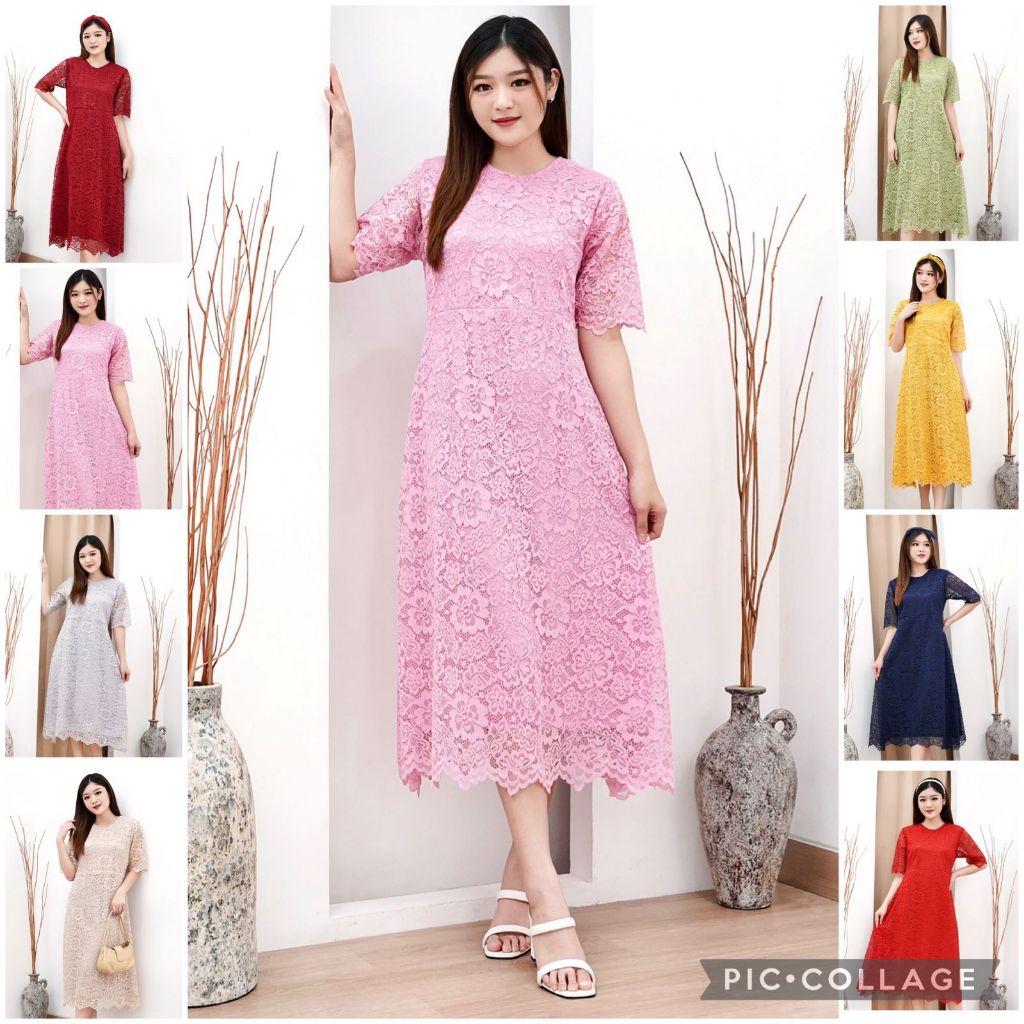 Jual (DIJAMIN REALPIC) LONG DRESS YOONA BRUKAT CORNELI TULANG BROKAT CORD TIMBUL DRES PESTA ...