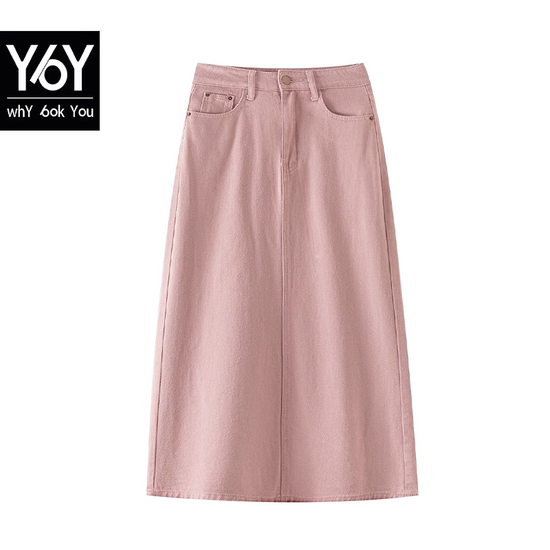 Jual Y6Y STUDIO - rok jeans pink rok A-Line belahan belakang HighWaist ...