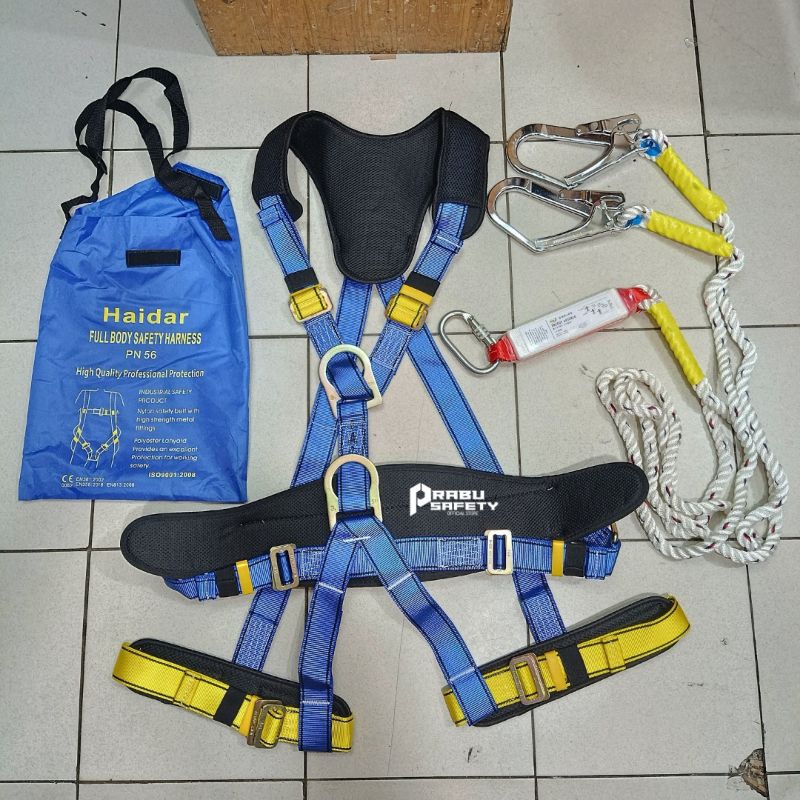 Jual Full Body Harness Lanyard Absorber Double Hook Brand Haidar | Safety Harness Original 100% ...