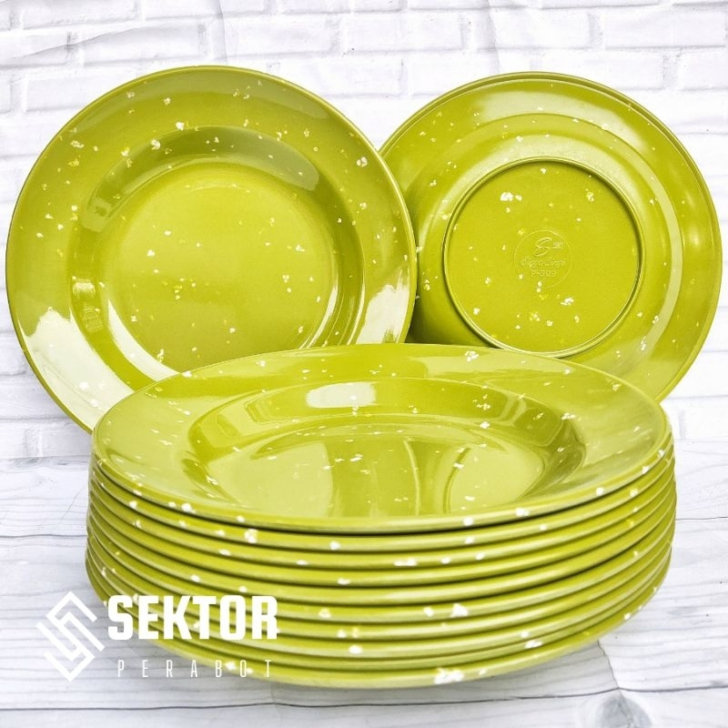 Jual 12 PCS/Satu Lusin Piring Melamin Motif Bercak - Piring Hijau Lime ...