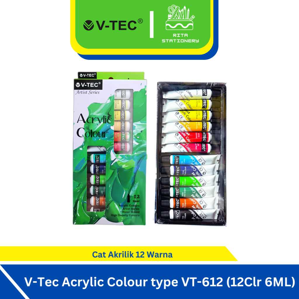 Jual Cat Akrilik V-Tec Tube 6ml 12 Warna / Cat Acrylic Colours Vtec ...