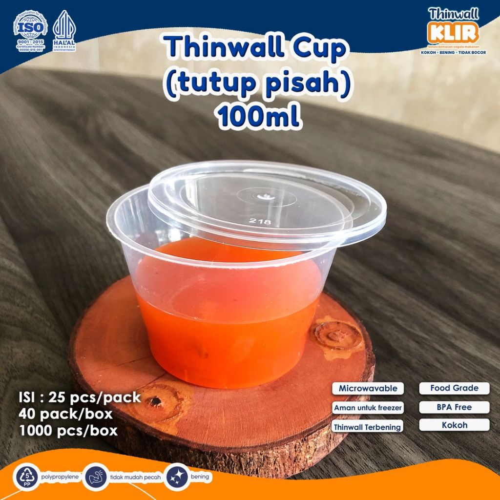 Jual Thinwall Cup Rapat 100ml Per Pack Isi 25pcs Bulat Cup Sambel Cup ...