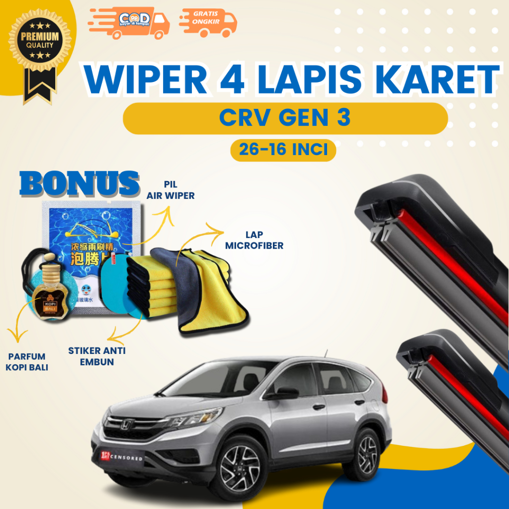 Jual Wiper CRV Gen 3 - Ukuran 26-16 Inci, 4 Lapis Karet Premium + Bonus 4 Produk | Shopee Indonesia
