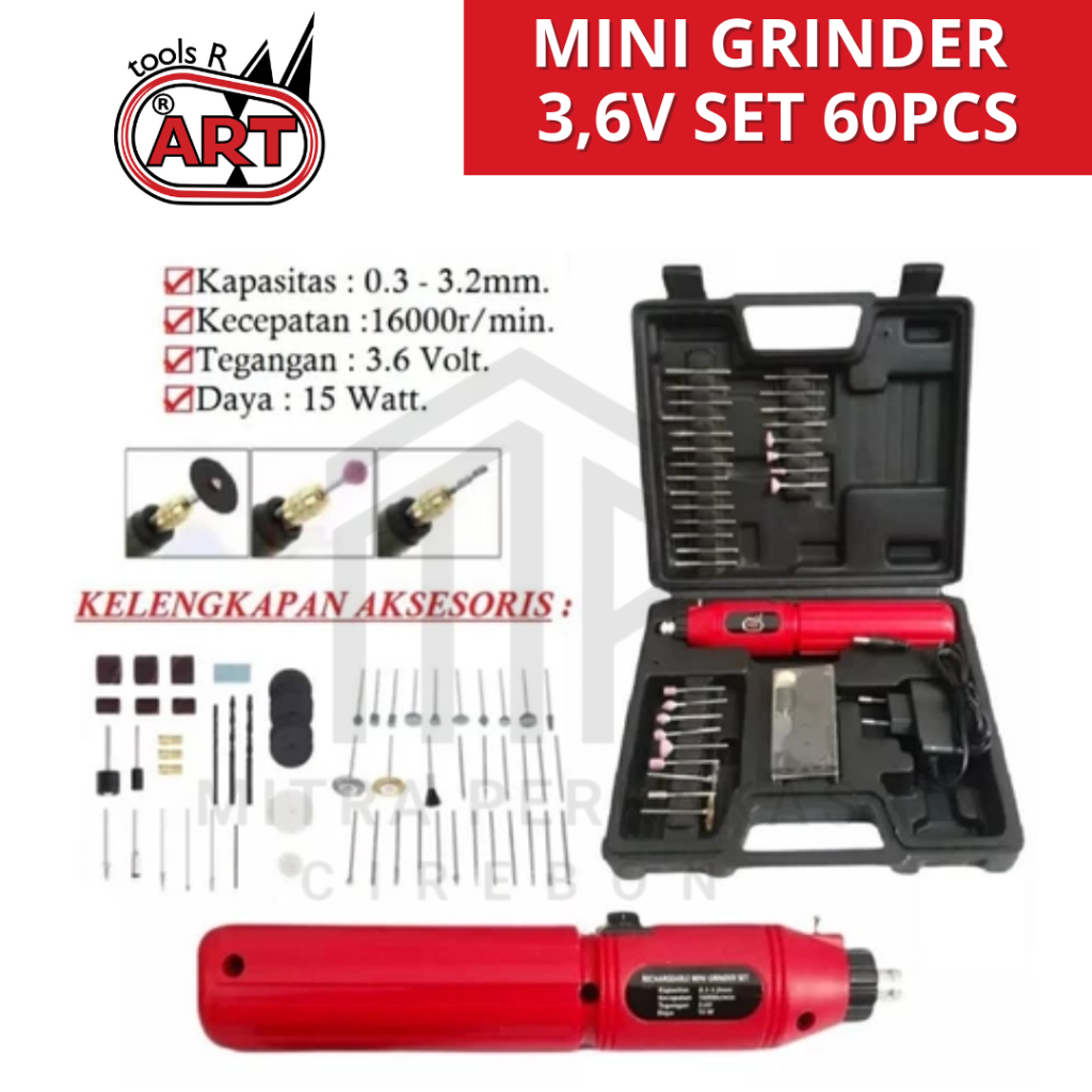 Jual ART Mini Grinder 3.6 Volt Set 60 Pcs Bor Cas Rechargeable Alat ...