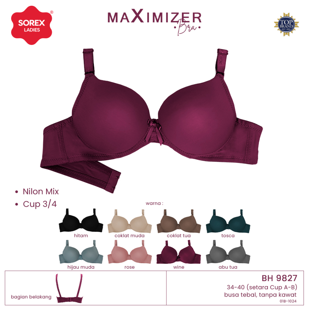 Jual Sorex Bra Tanpa Kawat Busa Tebal Kait 2 Setara Cup A-B Cup 3/4 Push Up Bra Harian BH 9827 ...