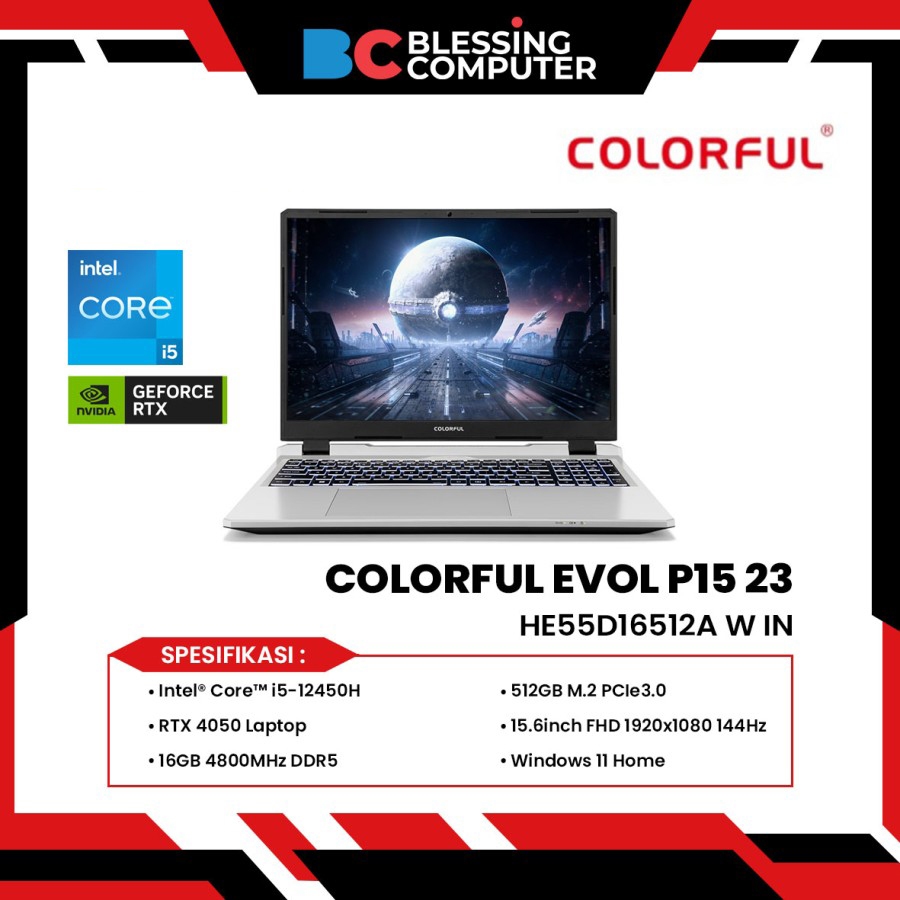 Jual COLORFUL EVOL P15 23 HE55D16512A W IN Core i5 12450H 16GB 512GB 4050 W11 Home White ...