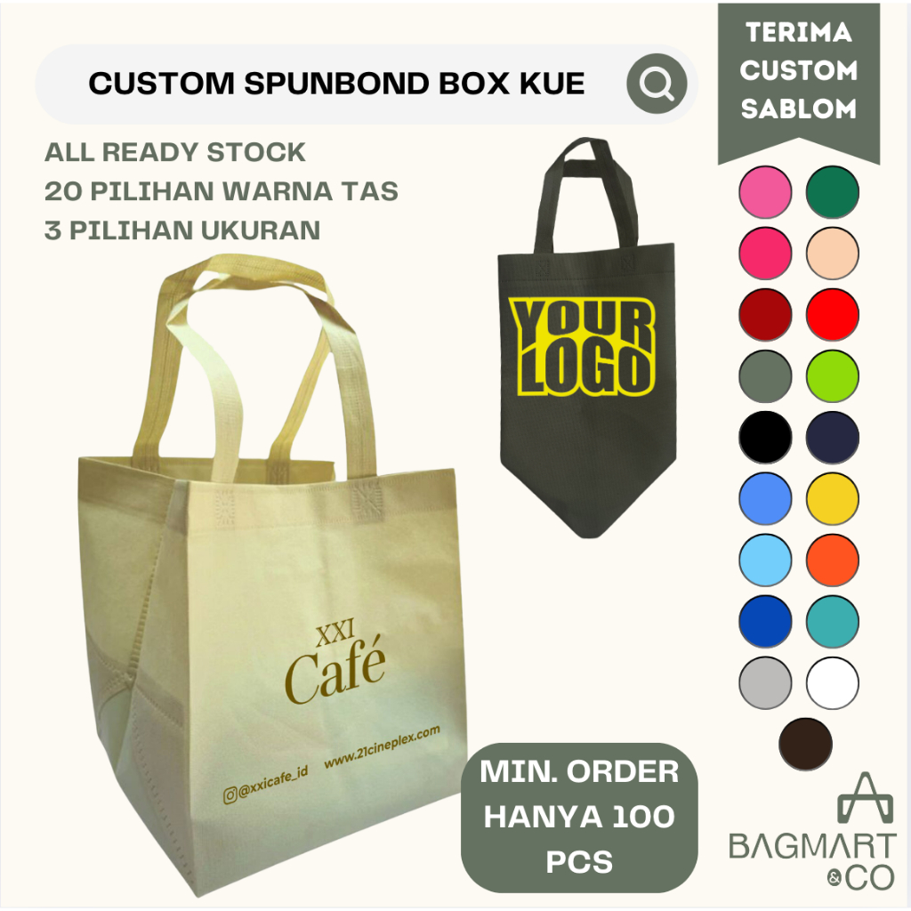 Jual Custom Tas Kotak 20 / 22 / 25 Goodie Bag Spunbond untuk Bakery Cafe Kemasan Kue Nasi Kotak ...