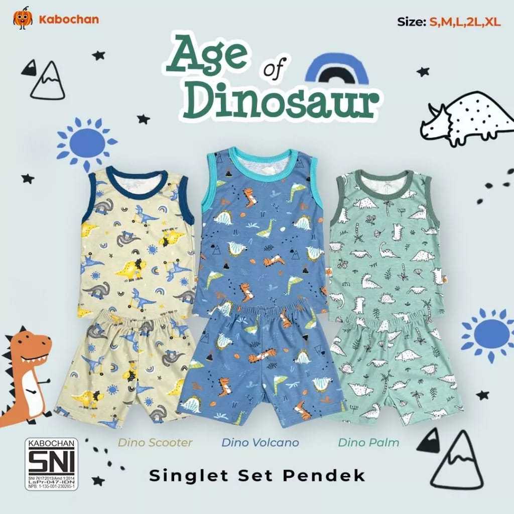 Jual 3 PCS SETELAN KUTUNG MERK KABOCHAN MOTIF AGE OF DINOSAUR SIZE S M L 2L XL SNI - SESUAI ...