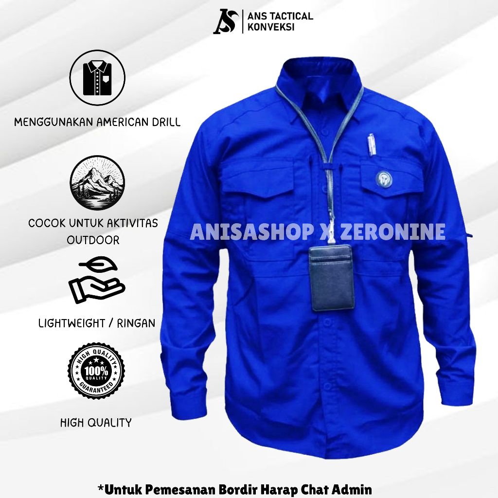 Jual Kemeja Lapangan Outdoor American Drill Seragam Kantor Biru BCA ...