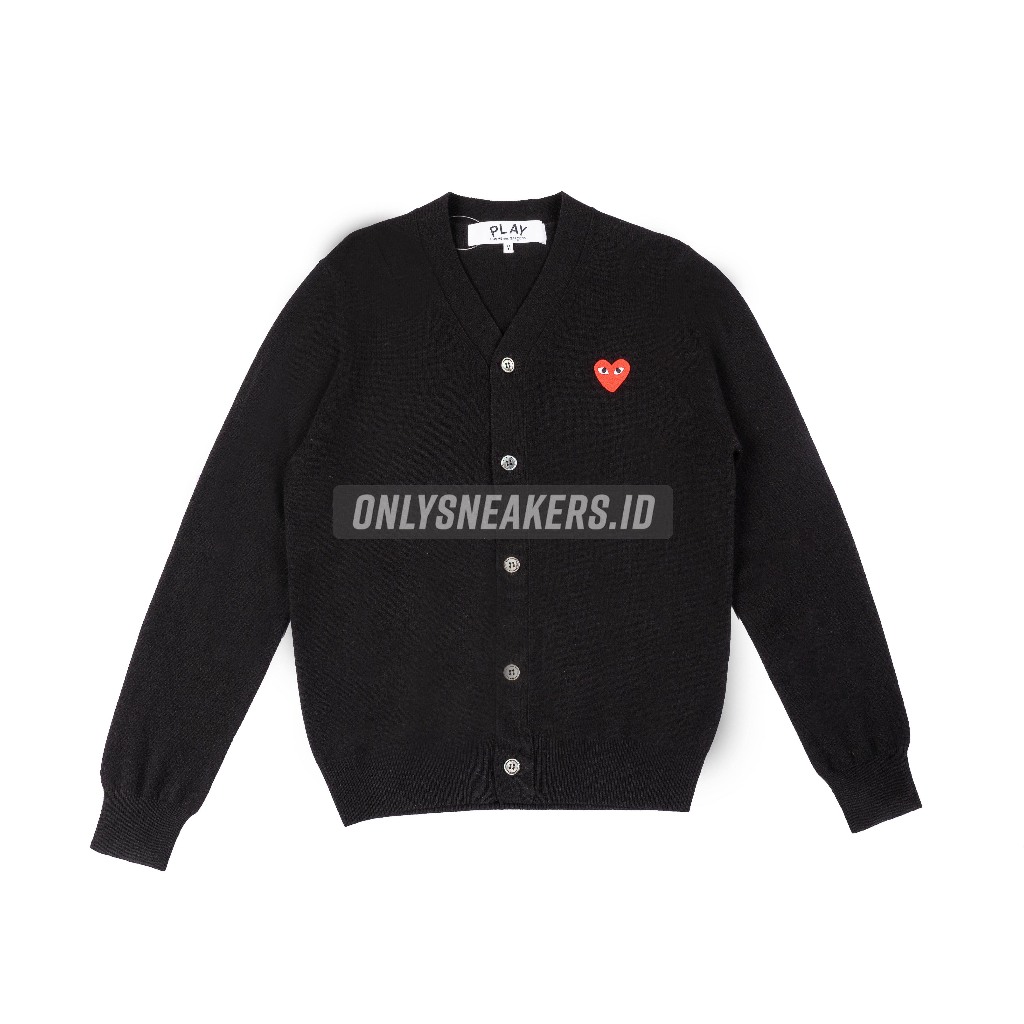 Jual CDG PLAY RED HEART KNIT CARDIGAN SWEATER BLACK | Shopee Indonesia