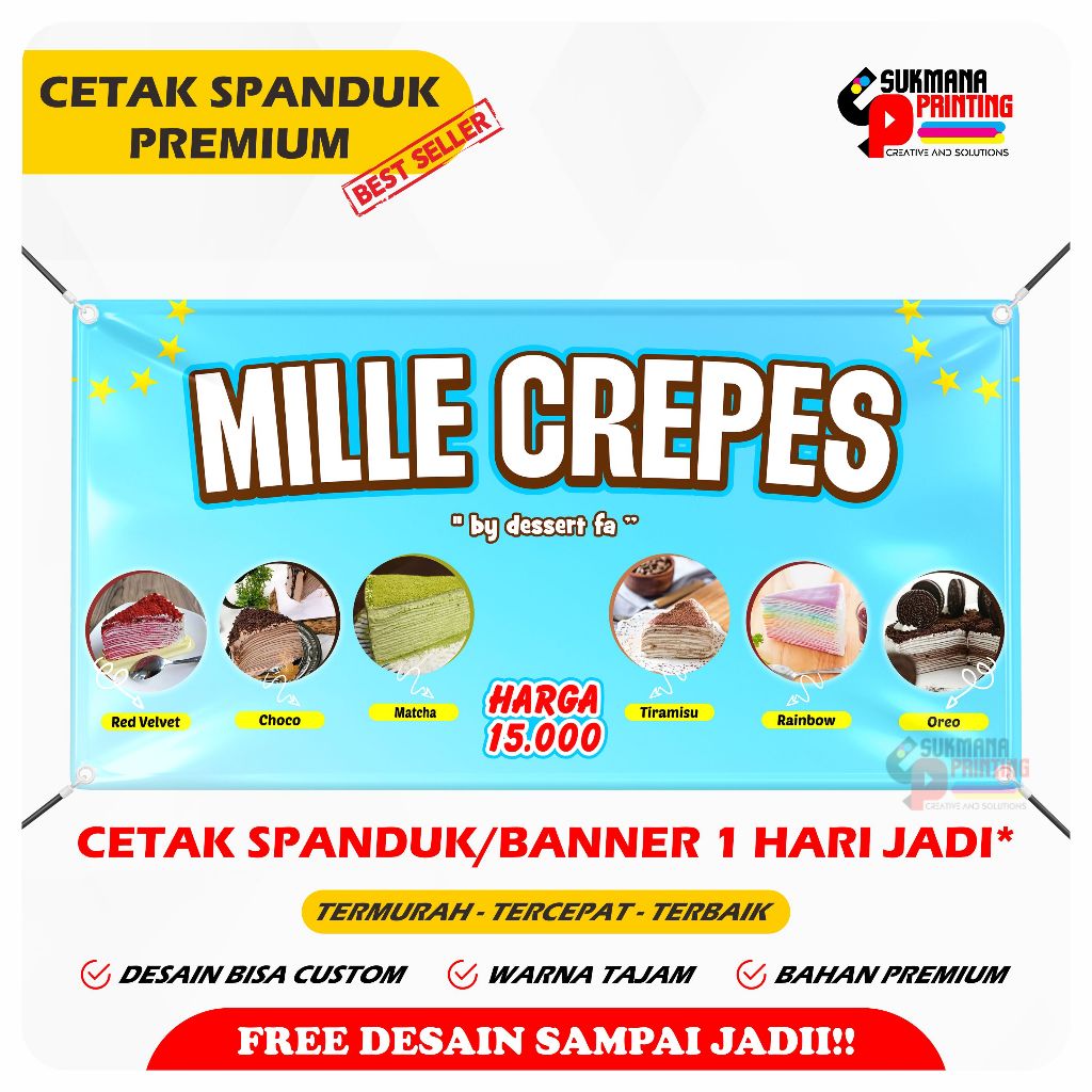 Jual CETAK SPANDUK BANNER JUAL MILLE CREPES MAKANAN KUE | Shopee Indonesia