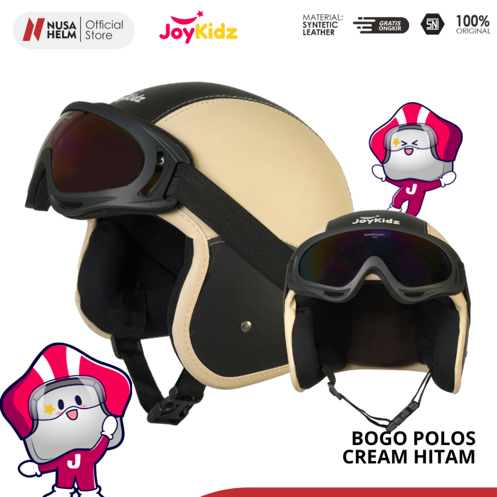Jual Helm Bogo Retro Anak Kacamata Polos Pororo Usia 2 3 4 5 6 7 Tahun Laki Perempuan Hitam ...