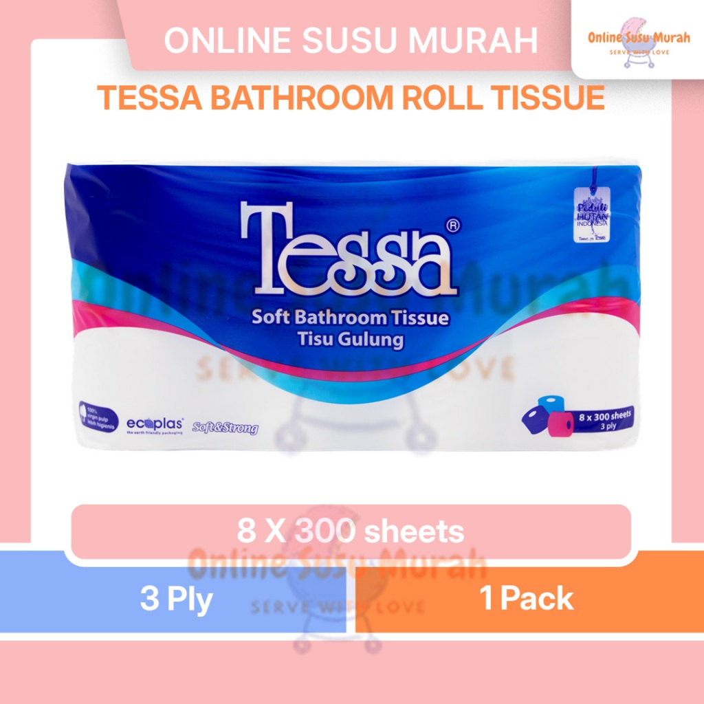 Jual TESSA BATHROOM TISSUE ROLL 8 X 300 SHEETS 3PLY TISSU TOILET ROLL ...