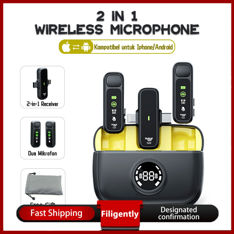Jual A13 Wireless Microphone 2-In-1 Clip On Mic Wireless Dual Lavalier ...
