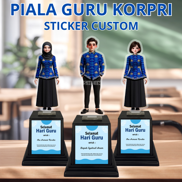 Jual Piala Akrilik Guru (Seragam KORPRI) Sticker Custom Plus Tatakan I ...