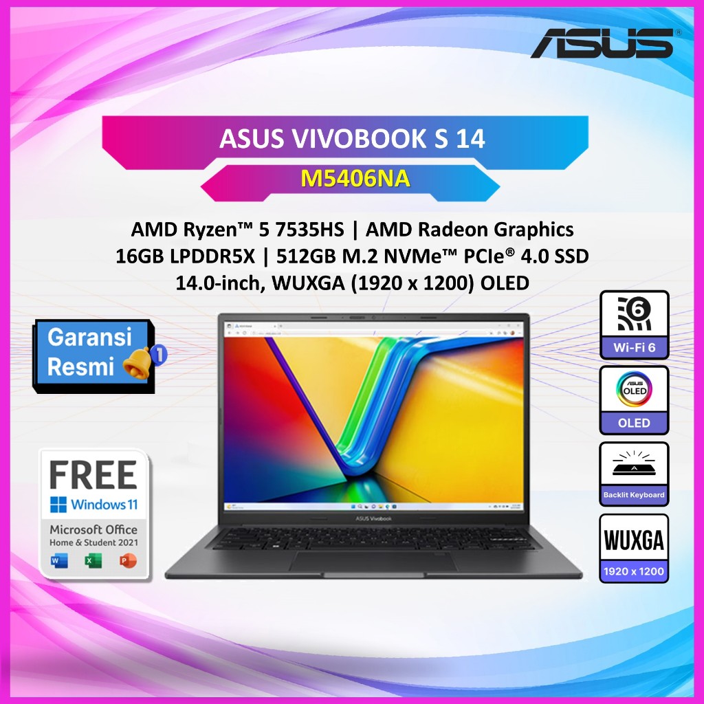 Jual ASUS VIVOBOOK S 14 OLED M5406NA RYZEN 5 7535HS 16GB 512GB W11+OHS ...