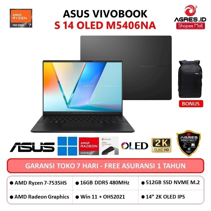 Jual ASUS VIVOBOOK S 14 OLED M5406NA RYZEN 5 7535HS 16GB 512GB W11+OHS ...