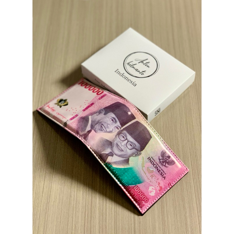 Jual [AHLMN] dompet gambar uang 100,000 rupiah bahan kulit PU lokal dan ...