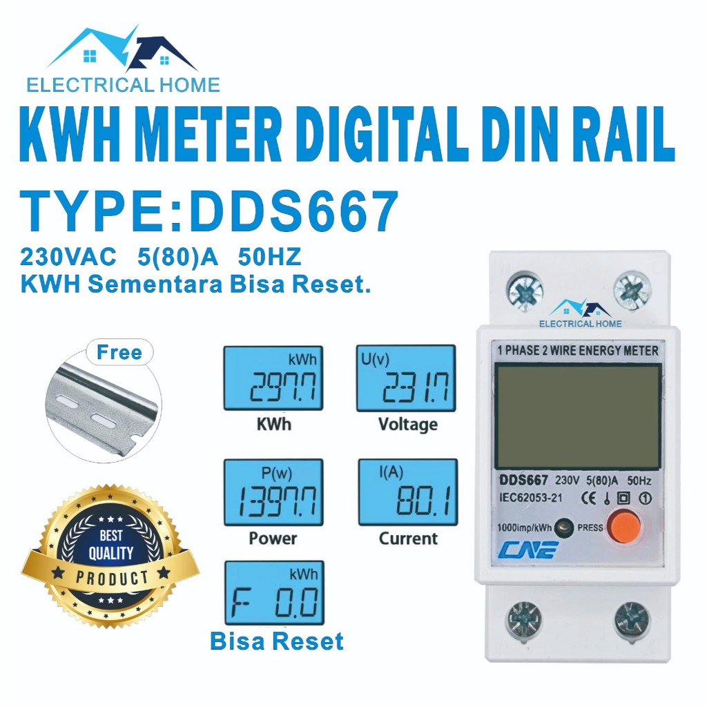 Jual KWH Meter Digital 1 Phase 5(80)A 4 in 1 DDS-667 (KWH.VM.AM.WATT ...