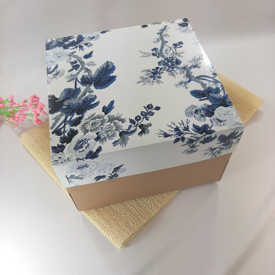 Jual 10 pcs dus cake edisi blue flower kotak hampers snack roti bolu ...