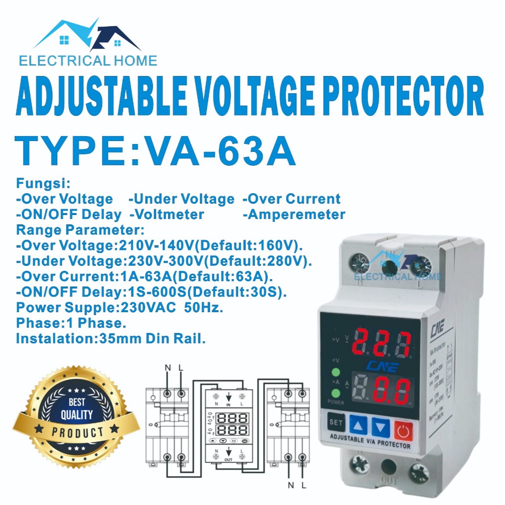 Jual VA-63A 220VAC 63A ADJUSTABLE VOLTAGE PROTECTOR | Shopee Indonesia