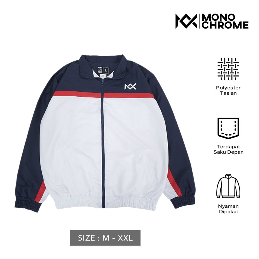 Jual Monochrome Tri Sides Jaket Pria Polyester Taslan Jacket Tracktop ...