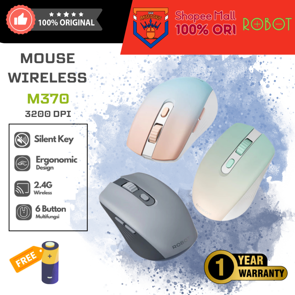 Jual ROBOT Mouse Wireless M370 Silent Klik Optical 3200DPI USB untuk PC ...