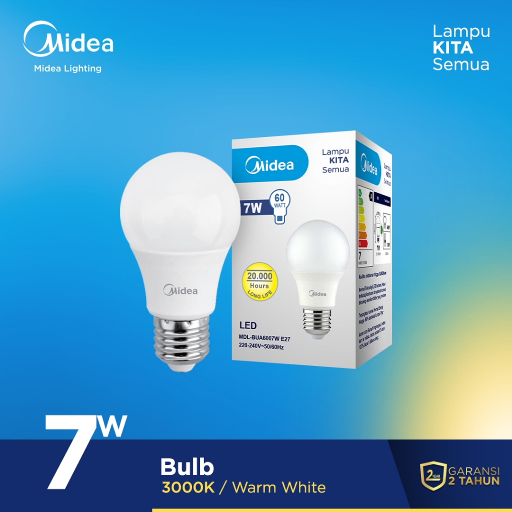 Jual Midea Lighting - Lampu LED Bulb 7 Watt 3000K - Warm White | Shopee ...